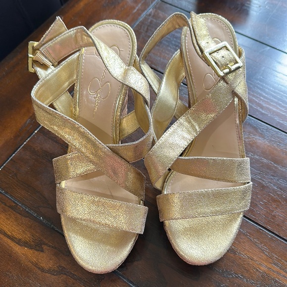 Jessica Simpson | Shoes | Jessica Simpson Gold Wedge Sandals | Poshmark